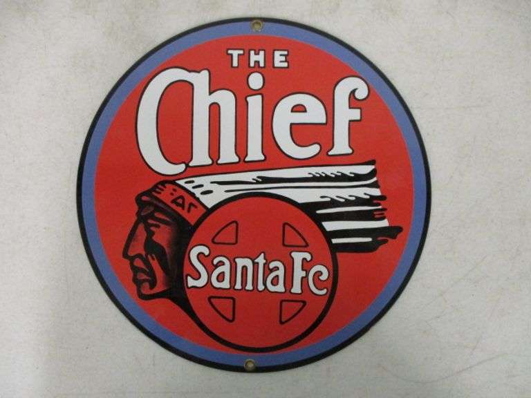 Reproduction The Chief Santa Fe Porcelain Sign - 10" Diameter - Oberman ...