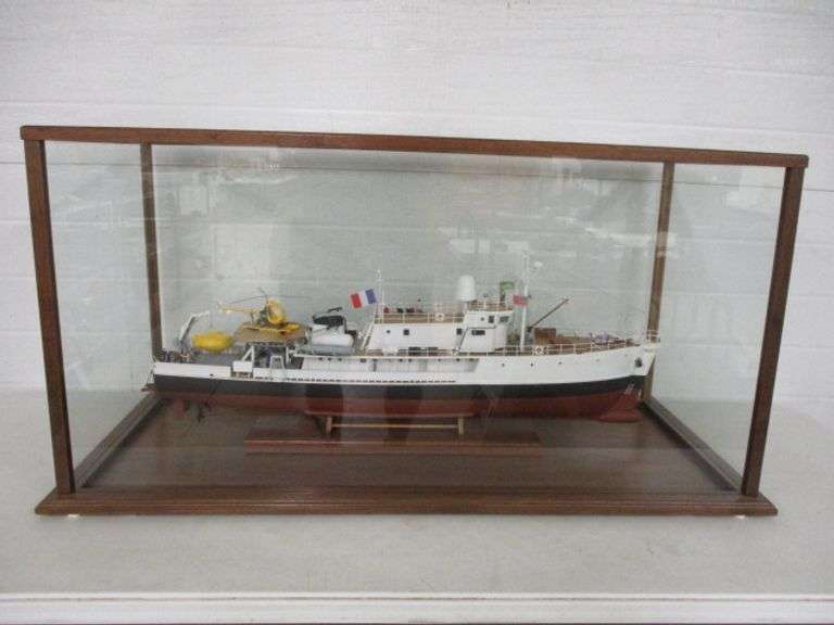 1/45 Scale Calypso Ship Model In Walnut & Glass Case-Professionally ...