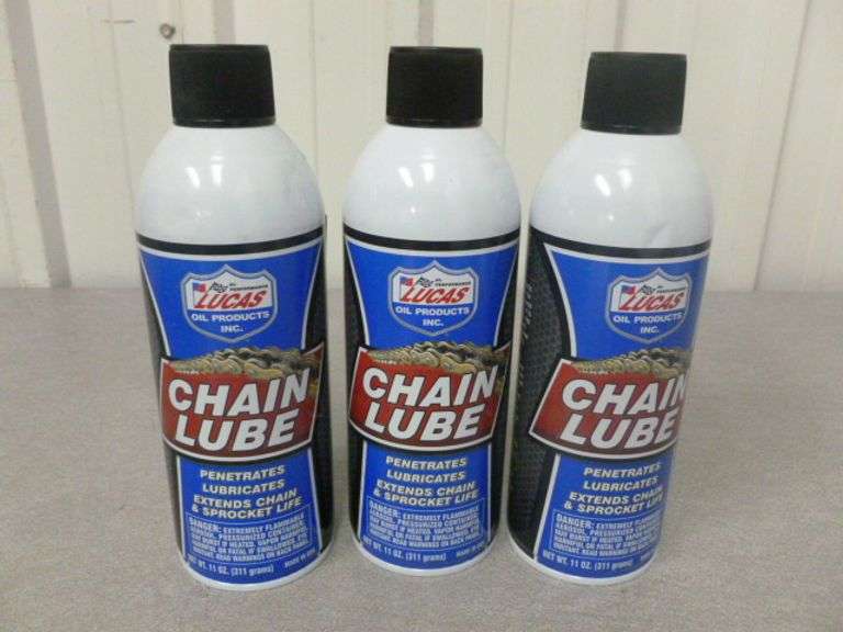 (3) New Lucas 11 Oz. Chain Lube Cans - Oberman Auctions