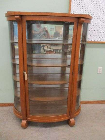 Quarter Sawn Oak Triple Curved Glass China Cabinet w/Mirror Back ...