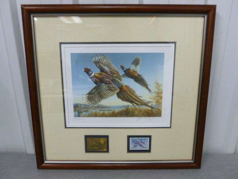 Nice James Meger " Pheasants " Signed & Numbered Print - Oberman Auctions