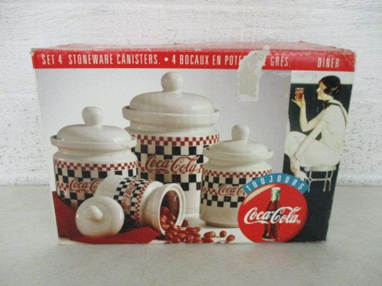 Coca-Cola 4 Pc. Red/Black Checkered Canister Set - Oberman Auctions