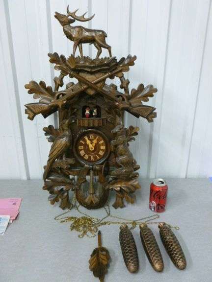 Large Vintage Anton Schneider Sohne - German Genuine Black Forest Cuckoo Clock - See Description ...