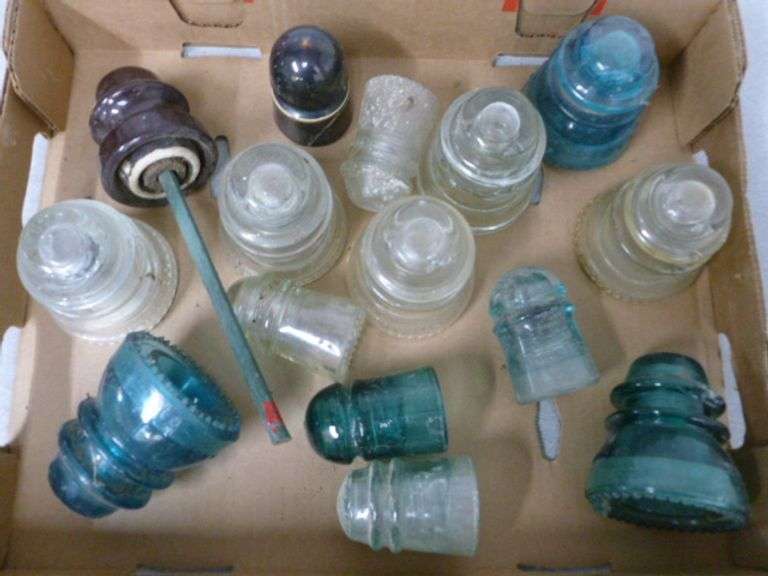 Large Group Of Antique Glass & Porcelain Insulators - Oberman Auctions