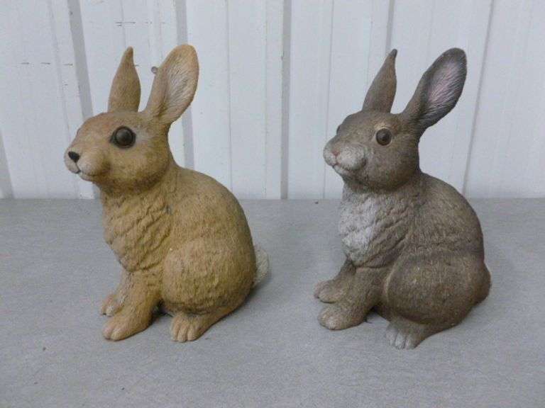 (2) Molded Resin Rabbit Rock Garden Decorations - 10" H - Oberman Auctions