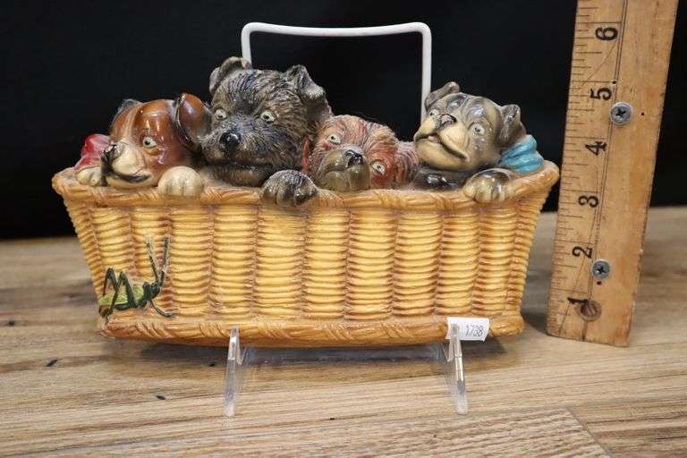 Devon Ware Chalkware Puppies In A Basket Wall Hang - Pacific Auctions ...