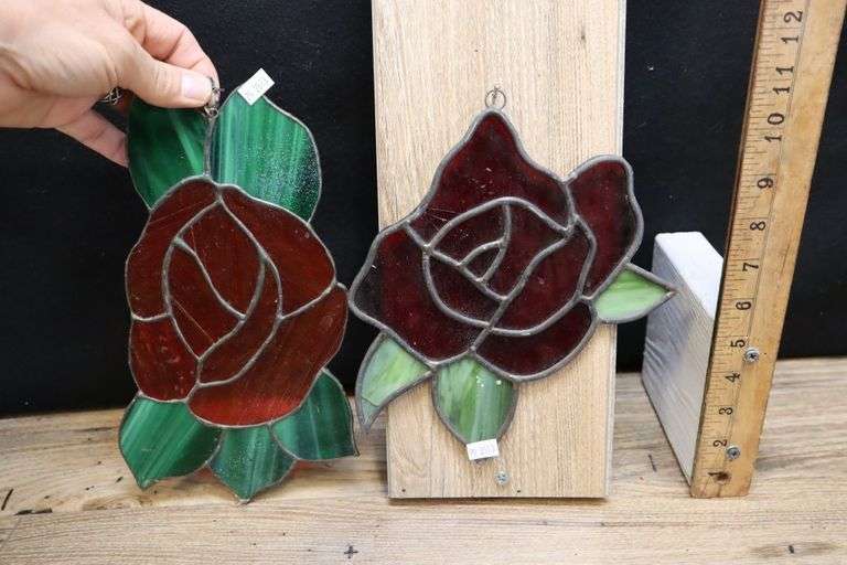 Two Stained Glass Rose Window Hangers - Pacific Auctions And Appraisals