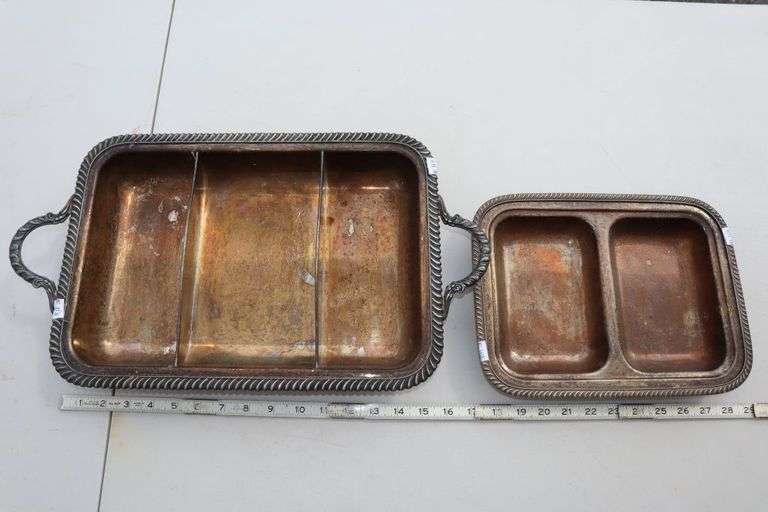 2 silverplate divided serving trays - Pacific Auctions And Appraisals