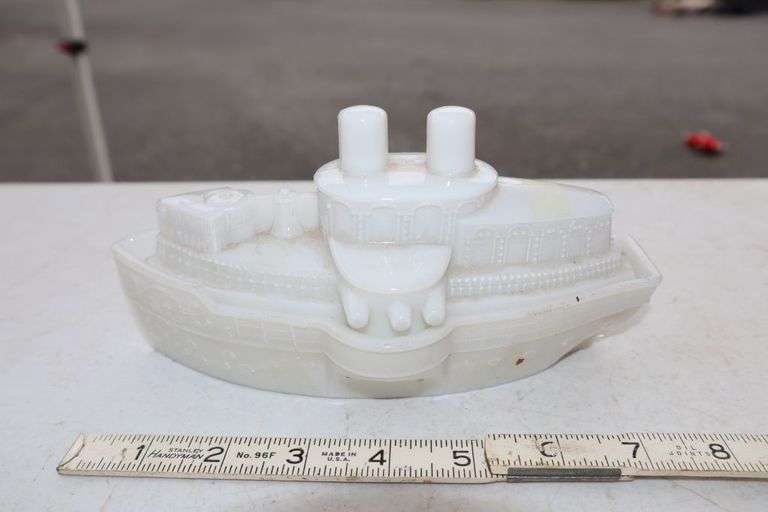 milk glass battleship USS. Maine mustard dish - Pacific Auctions And ...