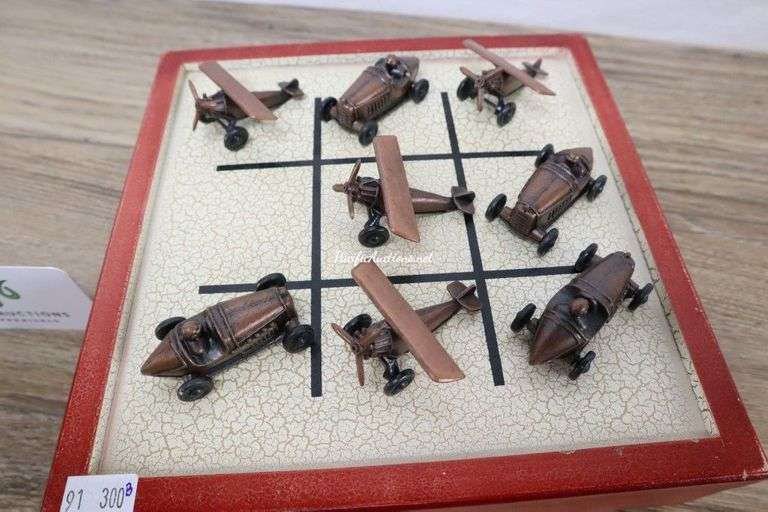 Eddie Bauer Classic Wooden Tic Tac Toe Game W/ Metal Planes And Race ...