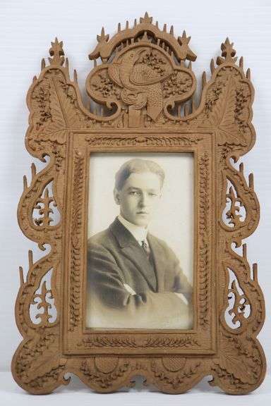 Antique Ornately Carved Wooden Frame With Old Black And White Photo ...