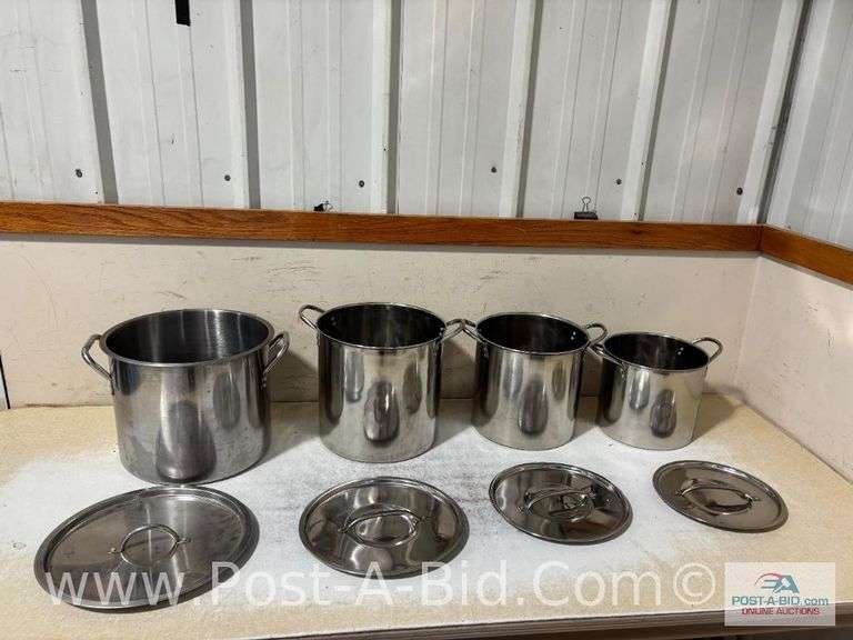 4-Stainless Steel Boiling Pots With Lids. - Elsenpeter Auctions & Real ...