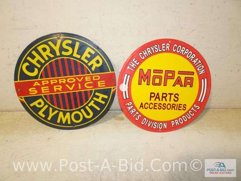 Metal Chrysler Approved Service Plymouth Sign, 12" D And Tin Chrysler ...