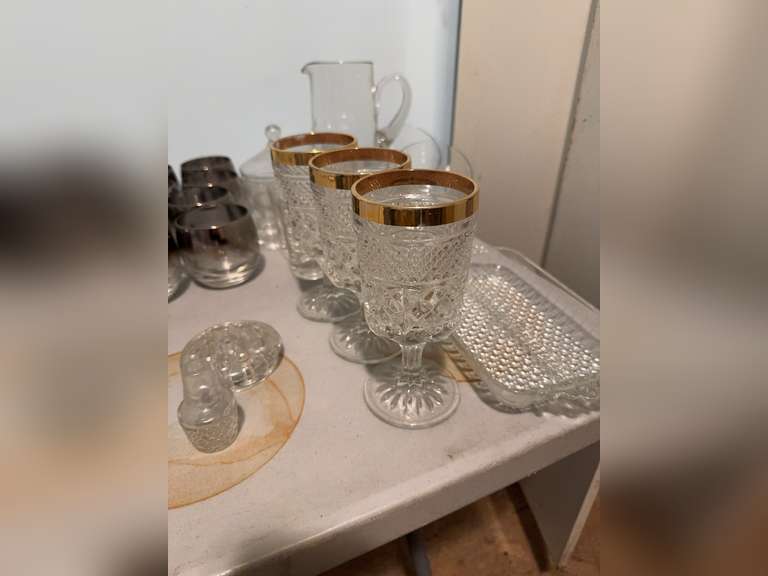 Glass Rectangle Dish, Three Drinking Glasses, and Other Glass Items ...