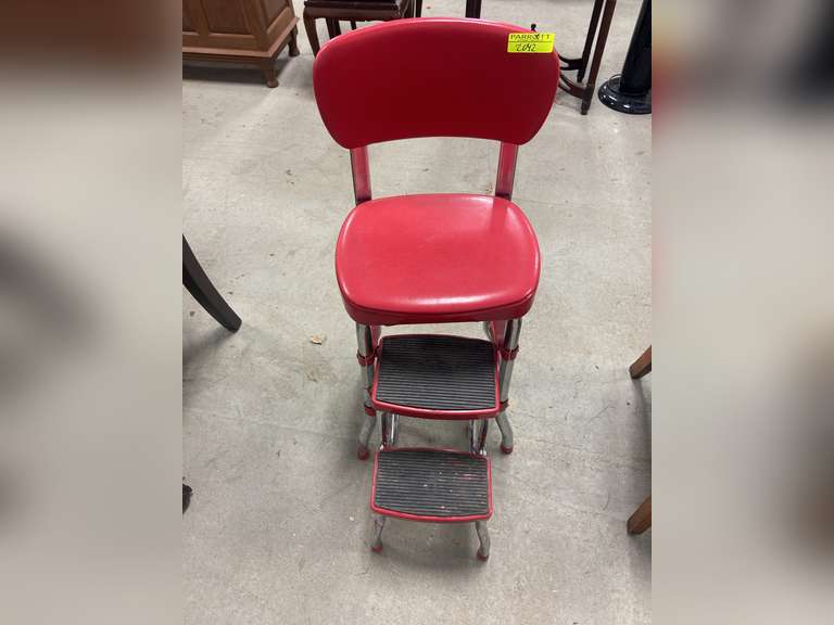 Chrome and Red Foldout Kitchen Step Stool/Chair - Parrott Marketing Group