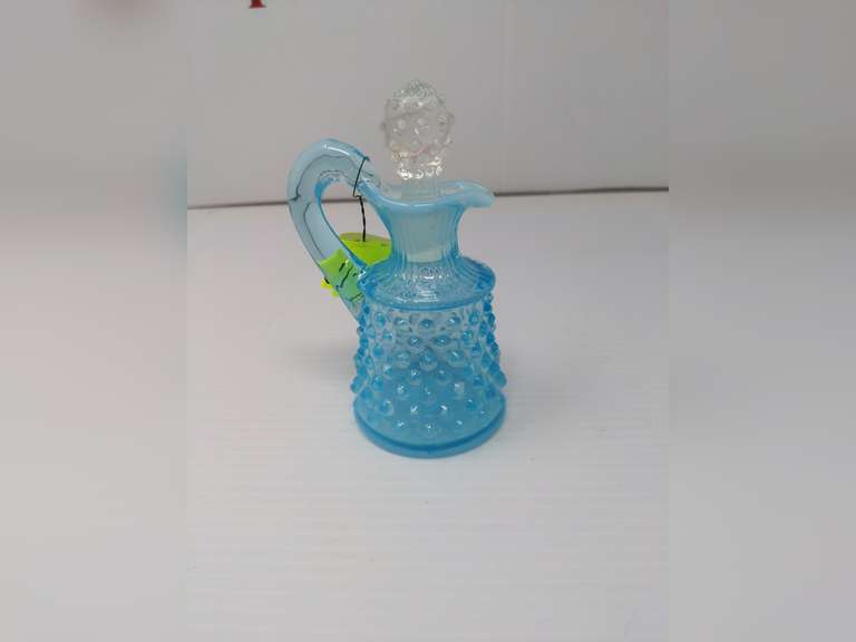 Fenton blue hobnail pitcher with stopper - Parrott Marketing Group