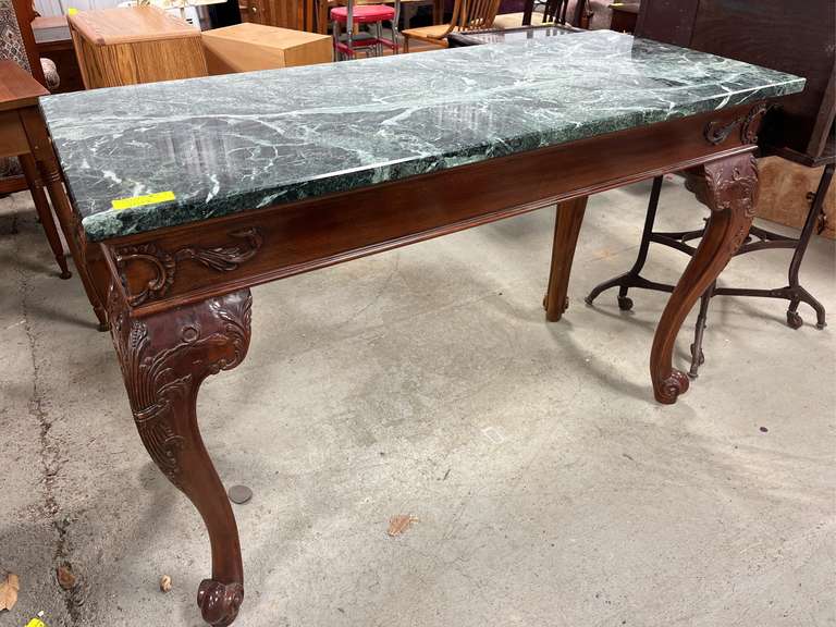Marble topped Dark Oak Table - Parrott Marketing Group, LLC