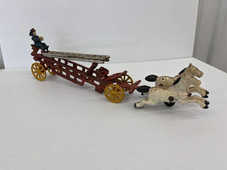 Cast iron two horse fire ladder wagon - Parrott Marketing Group