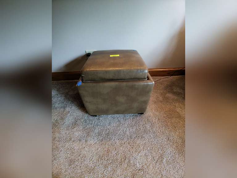 Gray / Tan Vinyl Footstool with Lift top Lid & Carry Tray, 20" x 20 ...
