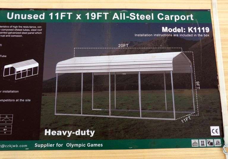 B-144 KJ Single All-Steel Carport 11'x19' - Pickett Auction Service