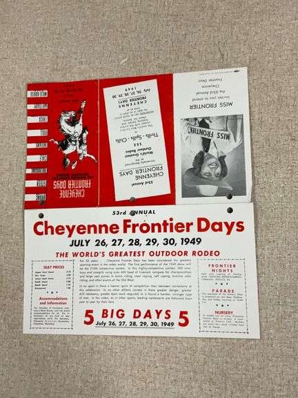 1949 Cheyenne Wyoming Frontier Days Rodeo 4 Fold Flyer-53rd Annual ...