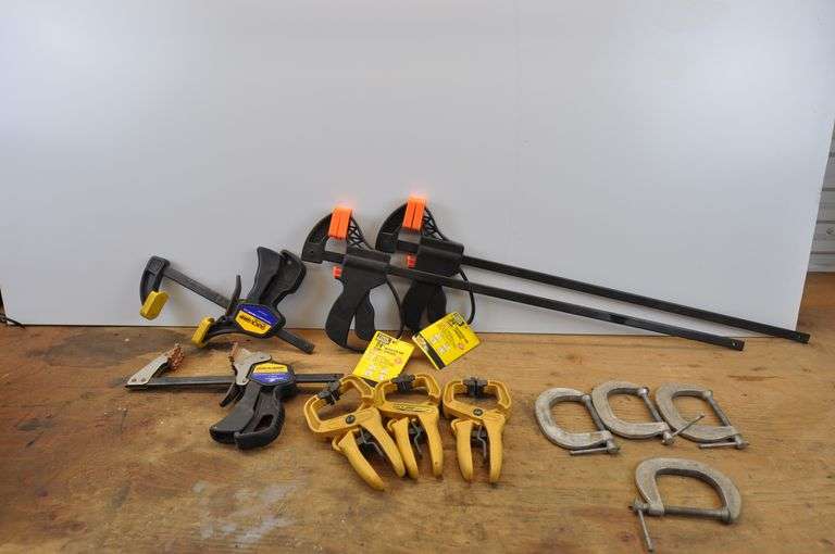 Box of Assorted Clamps - Peterson Land & Auction LLC