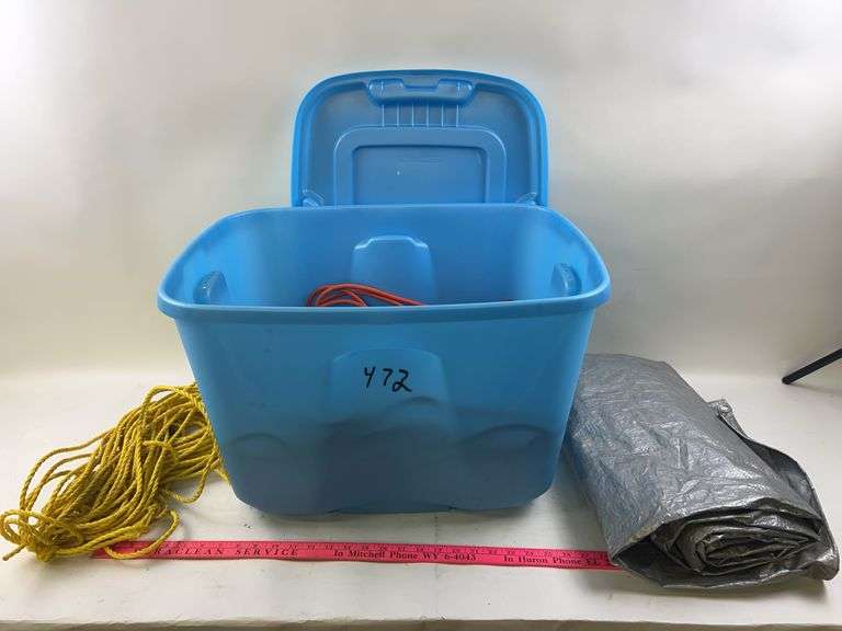Large Tote of Extension Cords, Nylon rope and Tarp - Peterson Land ...