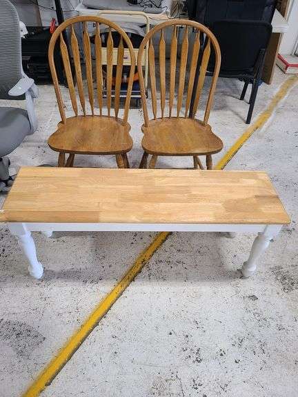 2) Oak Bow Back Chairs, Bench - Prime Time Auctions, Inc.