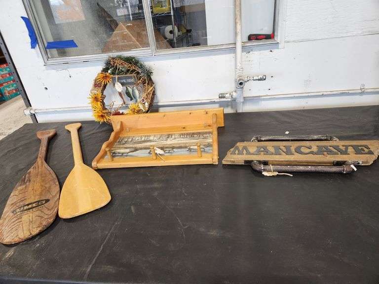 2) Decorative Canoe Paddles and Assorted "Mancave" Signs - Prime Time ...