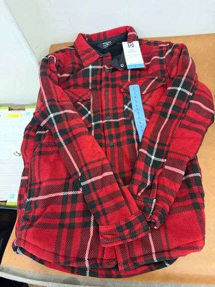 1) Large Red Checkered Men's Fleece Shacket - Prime Time Auctions, Inc.