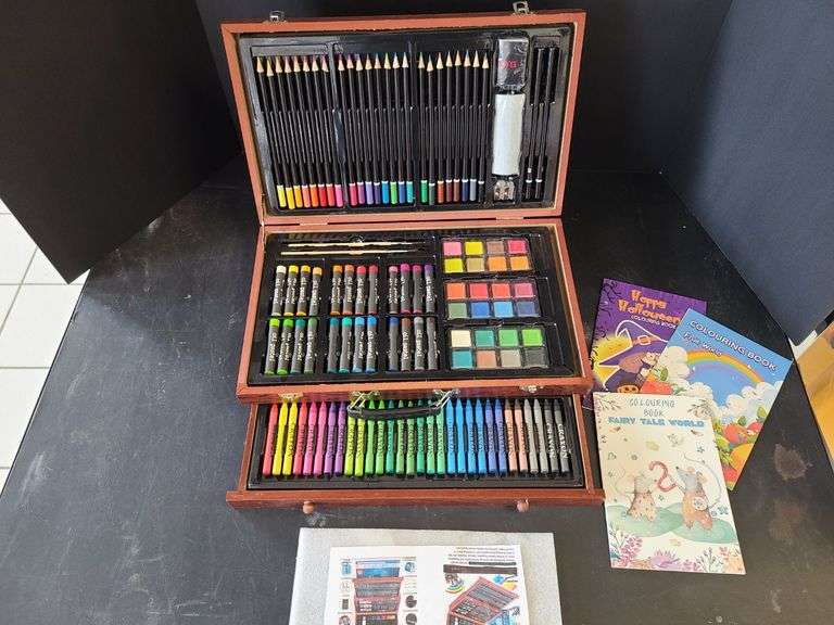 Wood Artist Case with Chalk, Colored Pencils, Crayons, Paint - Prime ...