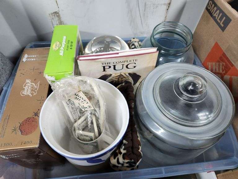 3) Glass Storage Containers, Pug Book and Other Assorted Items - Prime ...