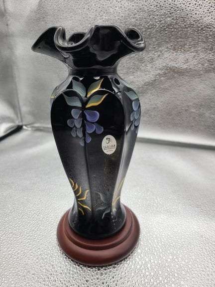 1997 Limited Edition Fenton Family Signature Ebony Floral Vase - Prime ...