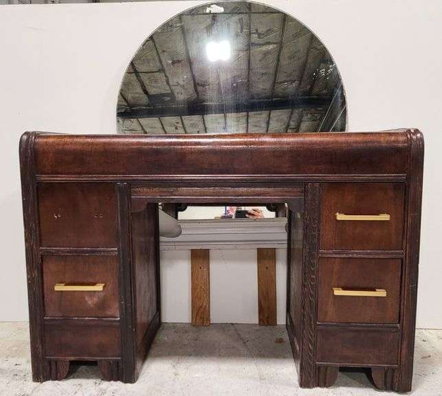 Art Deco Waterfall Vanity with Mirror - Prime Time Auctions, Inc.
