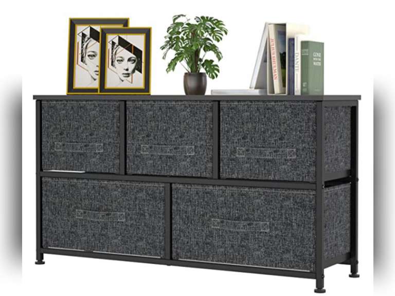 FURNINXS Dresser Bedroom with 5 Drawers Fabric Storage Tower Wide Chest ...
