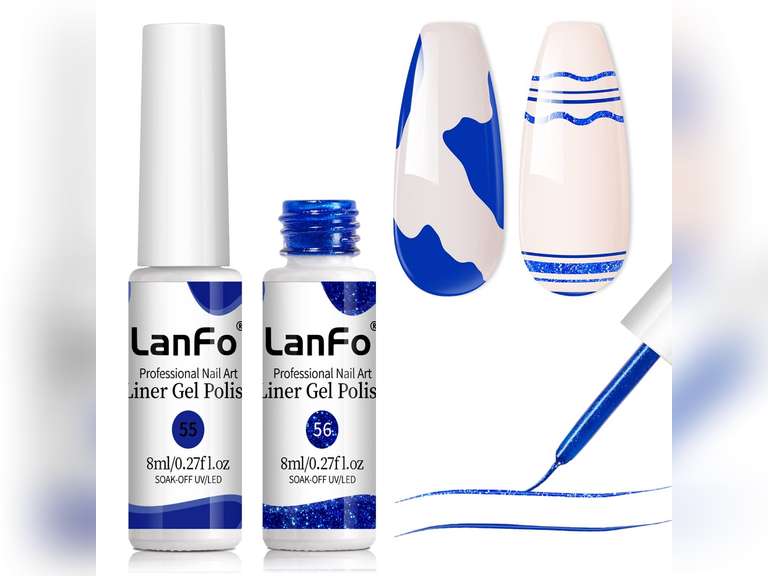 LanFo Painted Gel Nail Polish Set, 2 Blue Glitter Blue Colors Gel ...