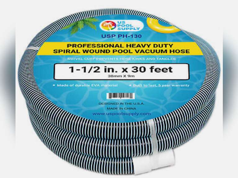 1-1/2" x 30 Foot Heavy Duty Spiral Wound Swimming Pool Vacuum Hose ...
