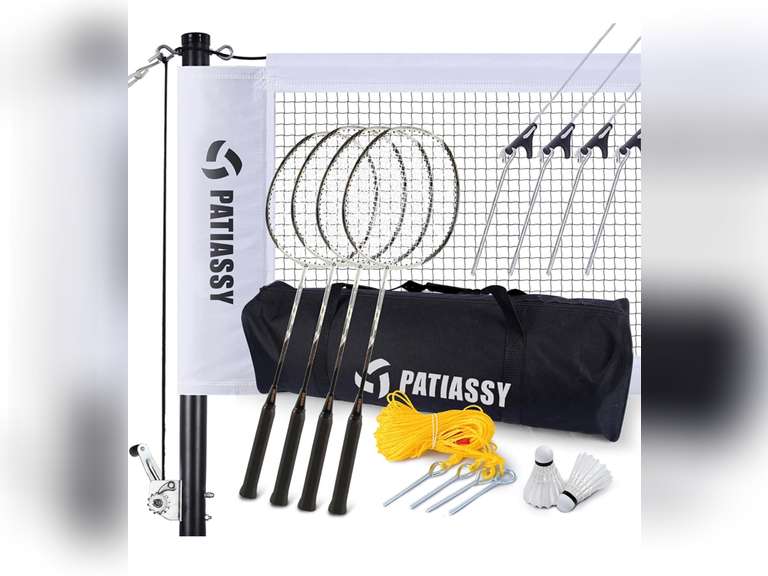 Patiassy Professional Badminton Set with 4 Carbon Aluminum Rackets and 2 Goose Feather ...