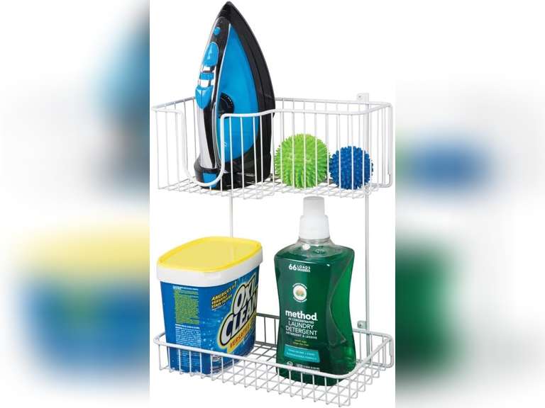 mDesign Metal Wire Wall Mount Laundry Room Storage Organizer, 2 Levels ...