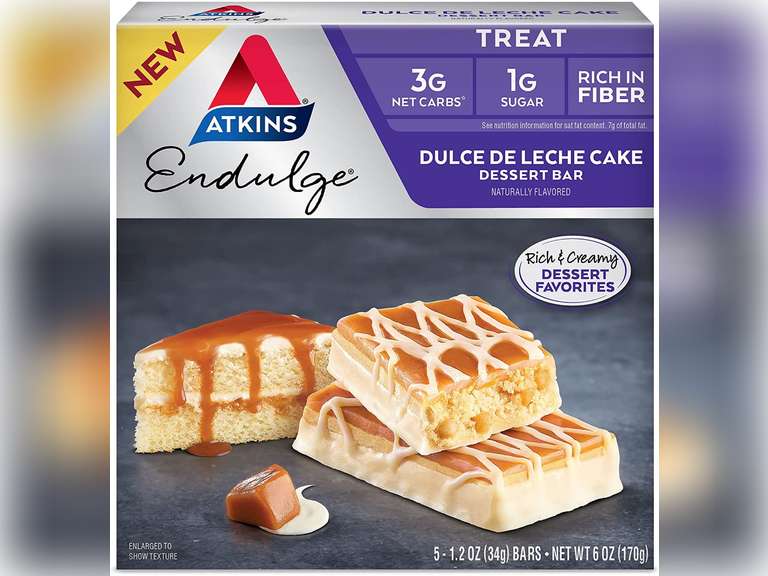 Atkins Endulge Treat Dessert Bar Dulce De Leche Cake, 5 Count 5 Count ...