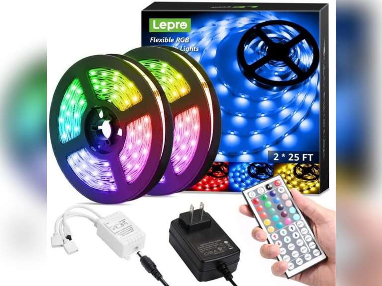 50ft (2*25ft) RGB LED Strip Lights with 12V ETL Listed Adapter, Ultra ...