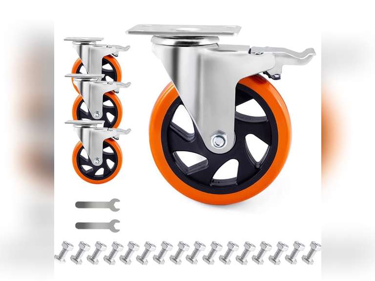 D&L 5 Inch Plate Casters Wheels 1800lbs Heavy Duty Casters with Brake ...