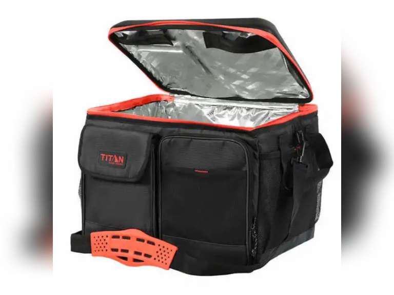 Titan 50-Can Collapsible Cooler Black and Red TableTop™ w/2 Drink ...