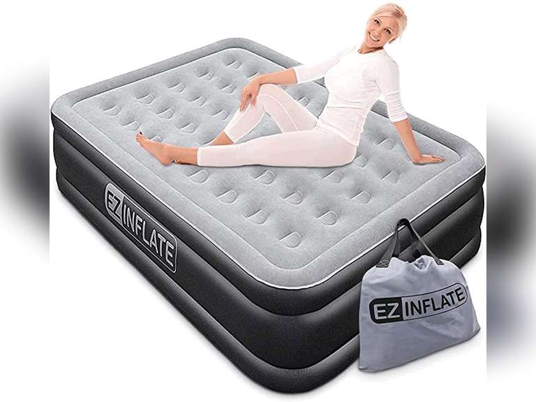 EZ INFLATE Air Mattress with Built in Pump - Queen Size Double-High ...
