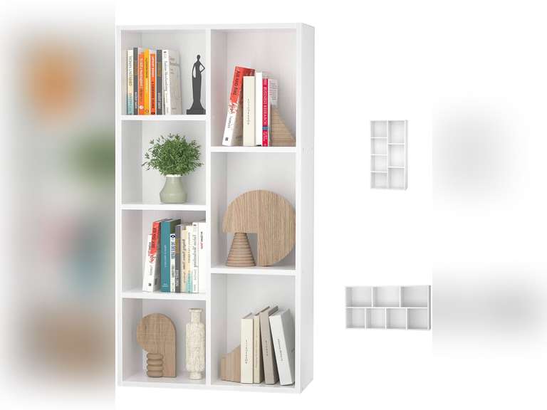 Aheaplus Bookcase Storage Shelves 7-Cube Organizer Bookshelf Display ...