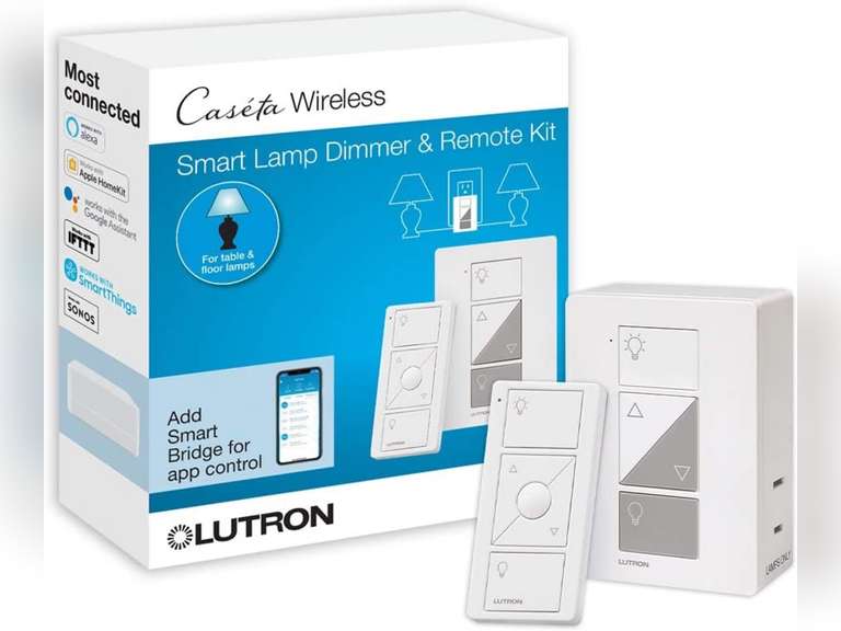 Lutron Caseta Wireless Single-Pole/3-Way Smart Lighting Lamp Dimmer and Remote Kit | P-PKG1P-WH ...