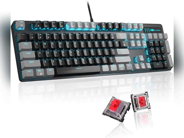 Mechanical Gaming Keyboard, 104 Keys Blue Backlit Keyboard with Red ...