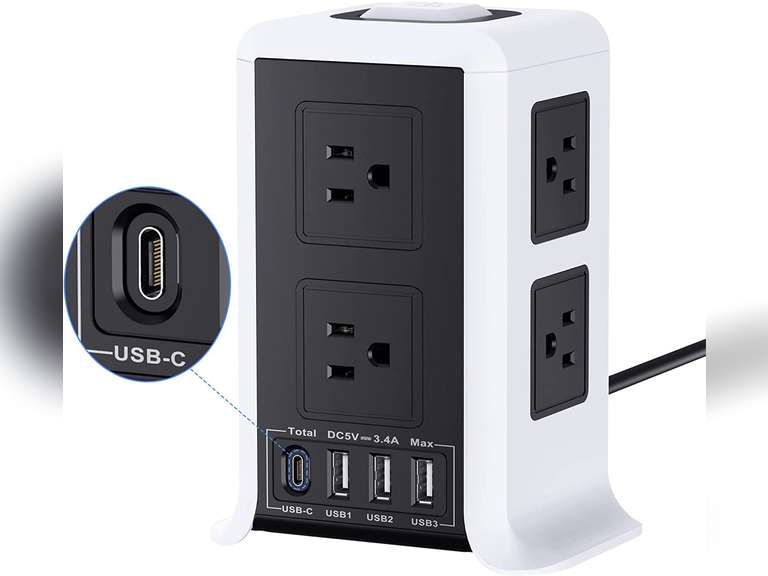Power Strip Tower with USB C Ports (3.4A) - SMALLRT Surge Protector ...