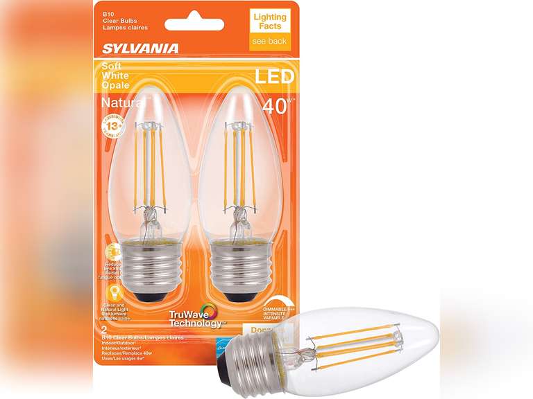 SYLVANIA LED TruWave Natural Series Candelabra Light Bulb, 40W Soft White Medium Base, Dimmable ...