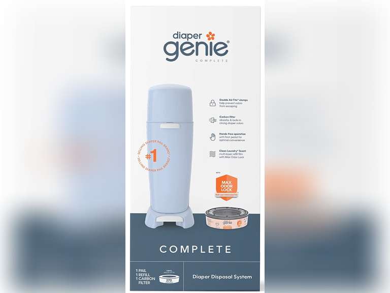 Diaper Genie Complete Diaper Pail (Blue) with Antimicrobial Odor ...